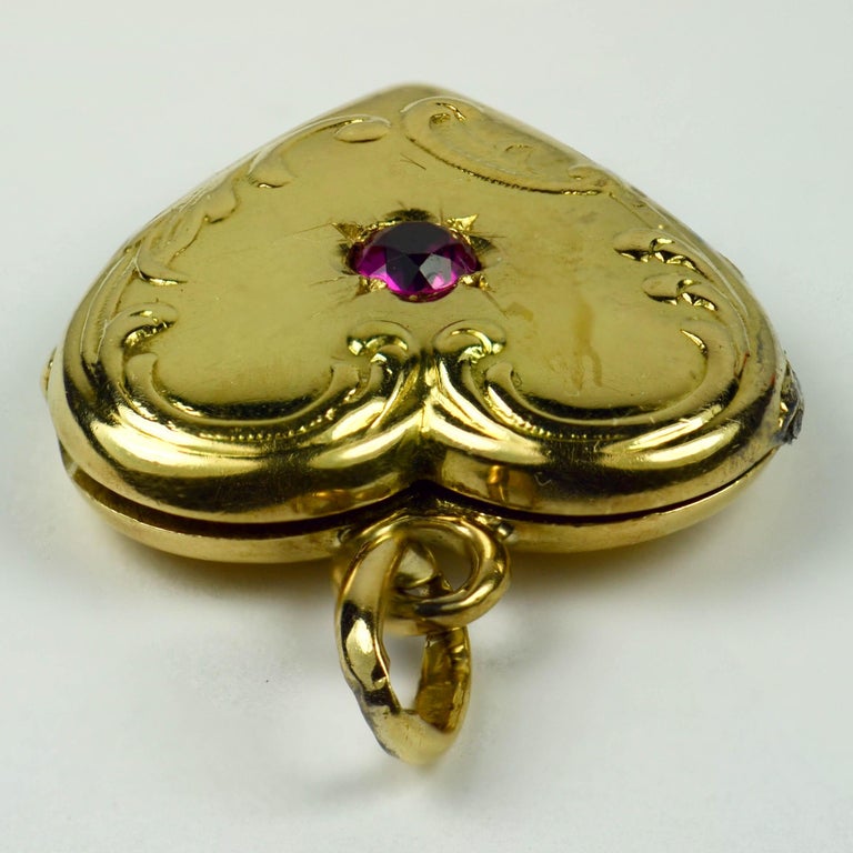 French 18 Karat Yellow Gold Red Ruby Heart Locket Charm Pendant at 1stDibs