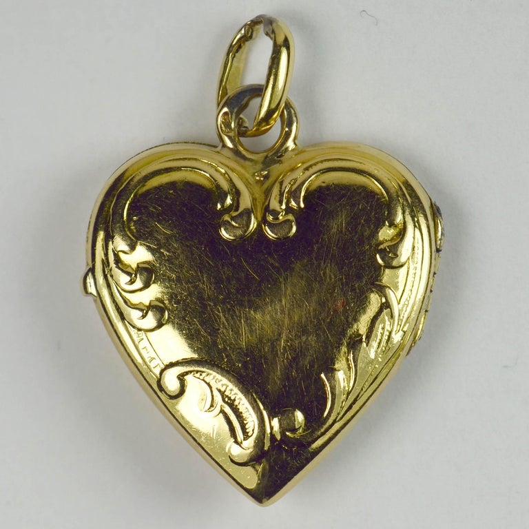 French 18 Karat Yellow Gold Red Ruby Heart Locket Charm Pendant at 1stDibs
