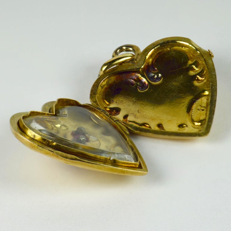 French 18 Karat Yellow Gold Red Ruby Heart Locket Charm Pendant at 1stDibs