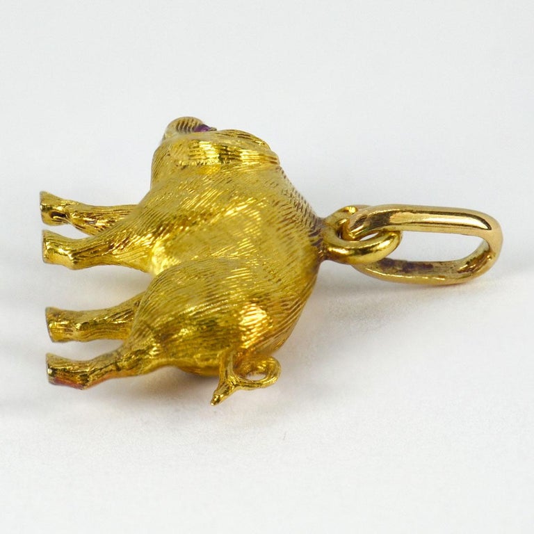 French 18k Yellow Gold Ruby Pig Charm Pendant at 1stDibs