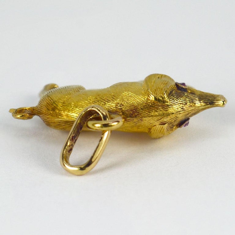 French 18k Yellow Gold Ruby Pig Charm Pendant at 1stDibs