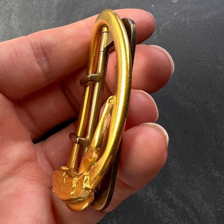 French 18K Yellow Gold Silver Garnet Snake Belt Buckle For Sale at 1stDibs