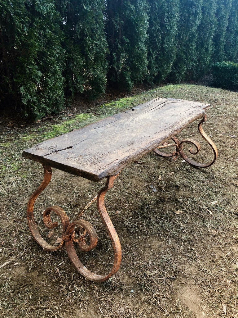 French 18th Century Bench/Coffee Table with Hand Forged Wrought Iron ...