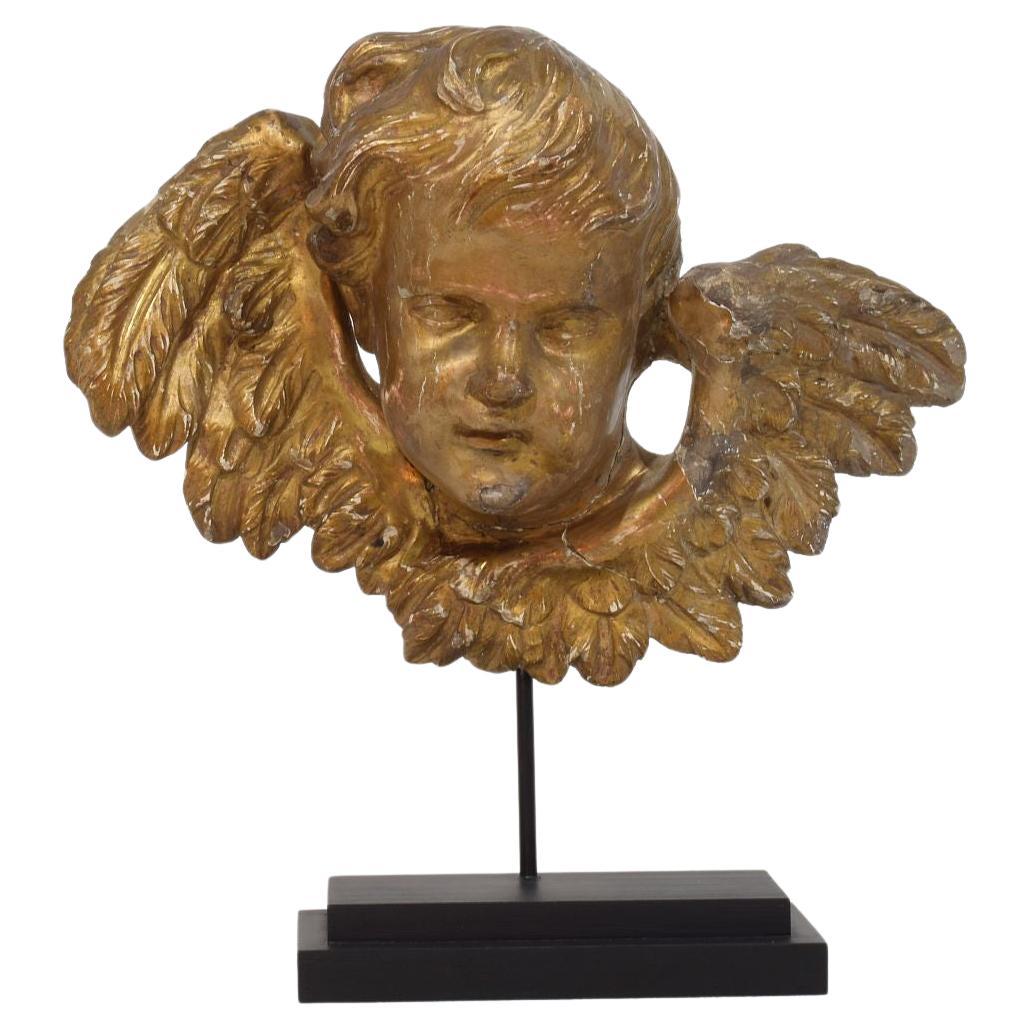 French 18th Century Baroque Carved Giltwood Winged Angel Head For Sale ...