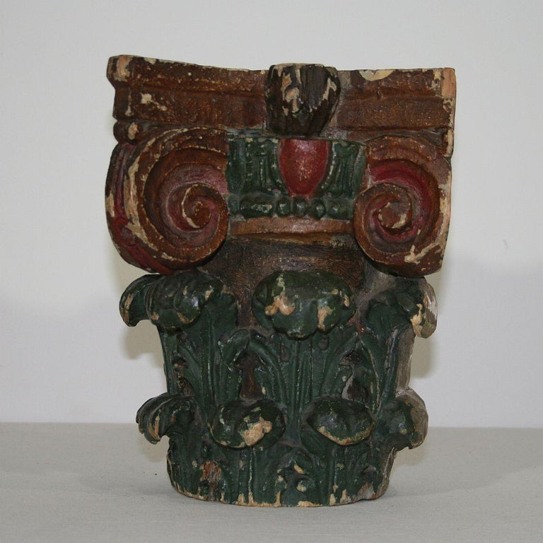 French 18th Century Carved Painted Capital For Sale at 1stDibs