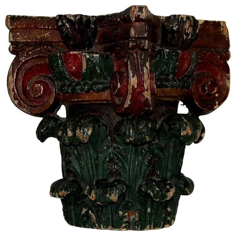 French 18th Century Carved Painted Capital For Sale at 1stDibs