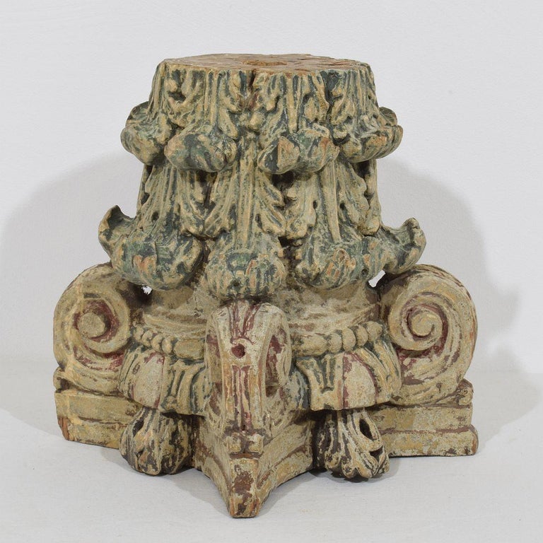 French, 18th Century, Carved Wooden Capital For Sale at 1stDibs