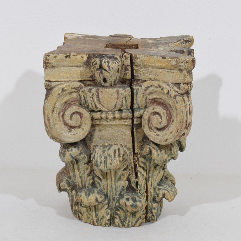 French, 18th Century, Carved Wooden Capital For Sale at 1stDibs