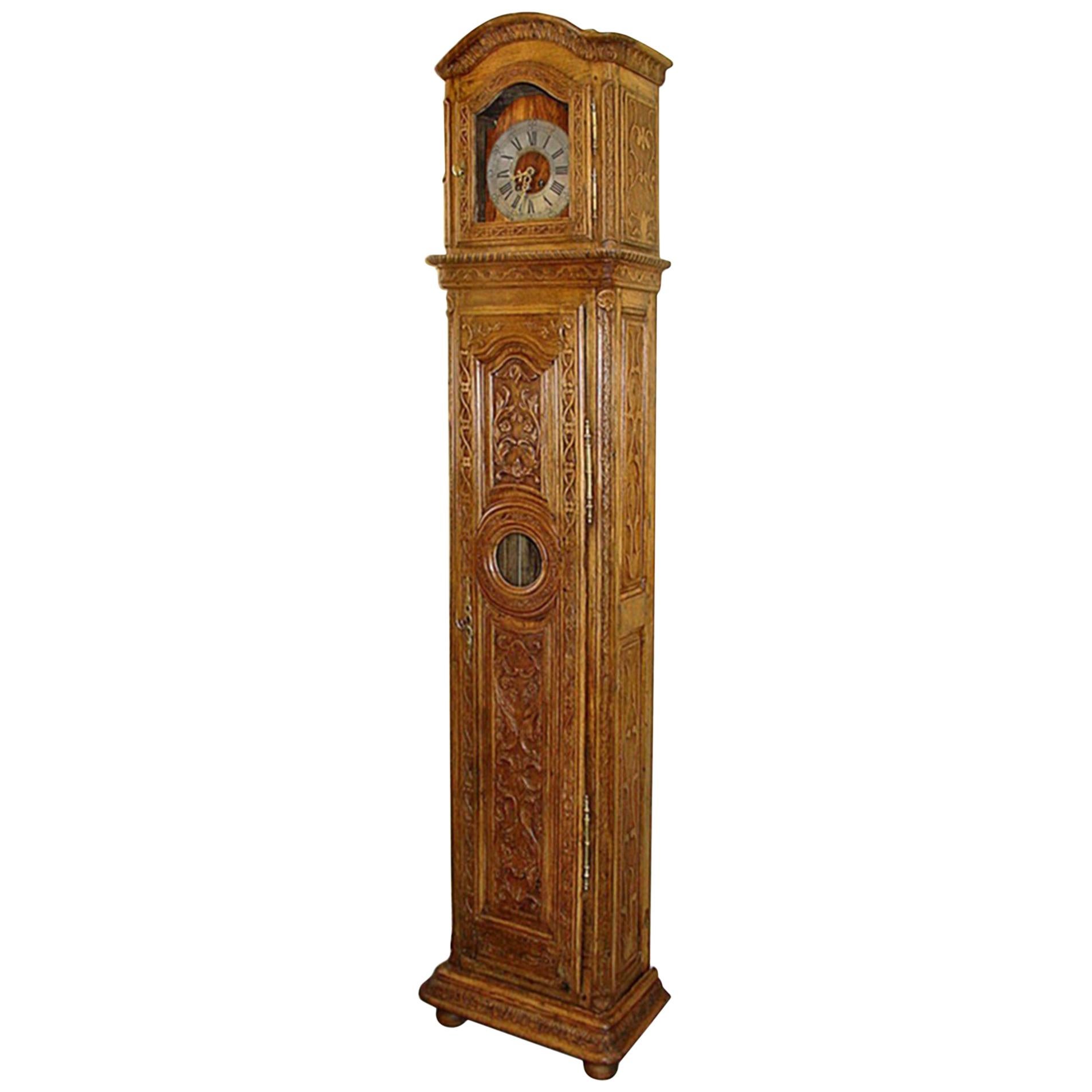 18th Century French Provincial Oak Grandfather Clock with an Enamel ...