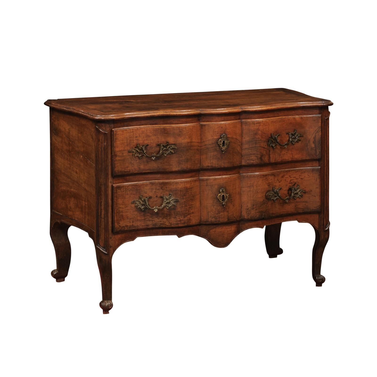 French 18th Century Louis XV Walnut Commode with 2 Drawers and Cabriole ...