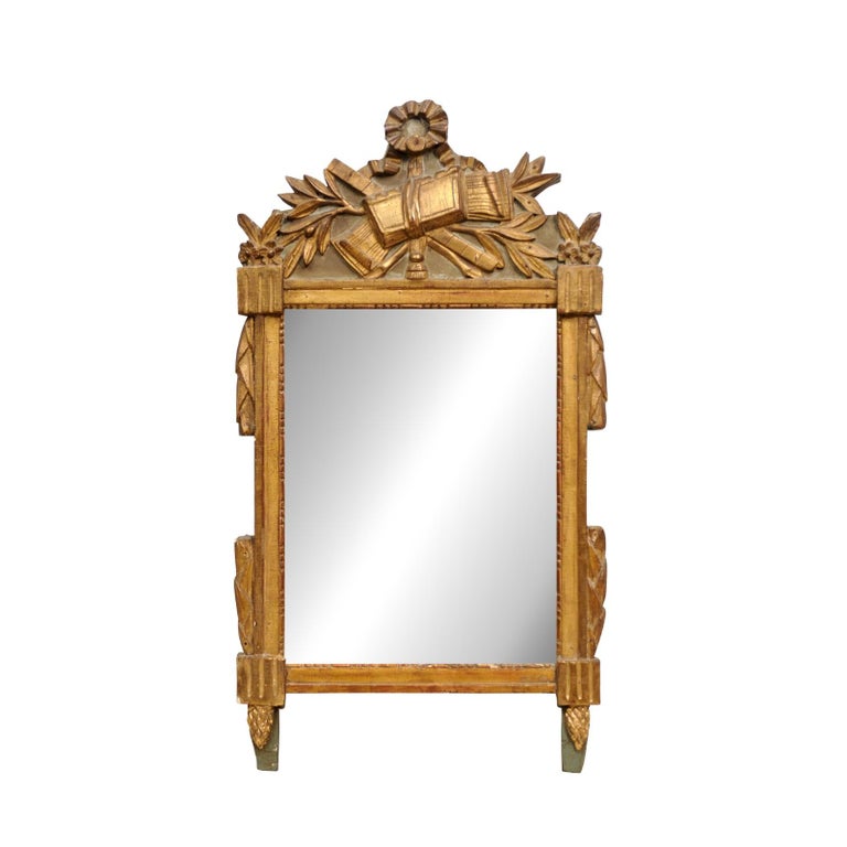 French 18th Century Louis XVI Period Giltwood Mirror with Carved Crest ...