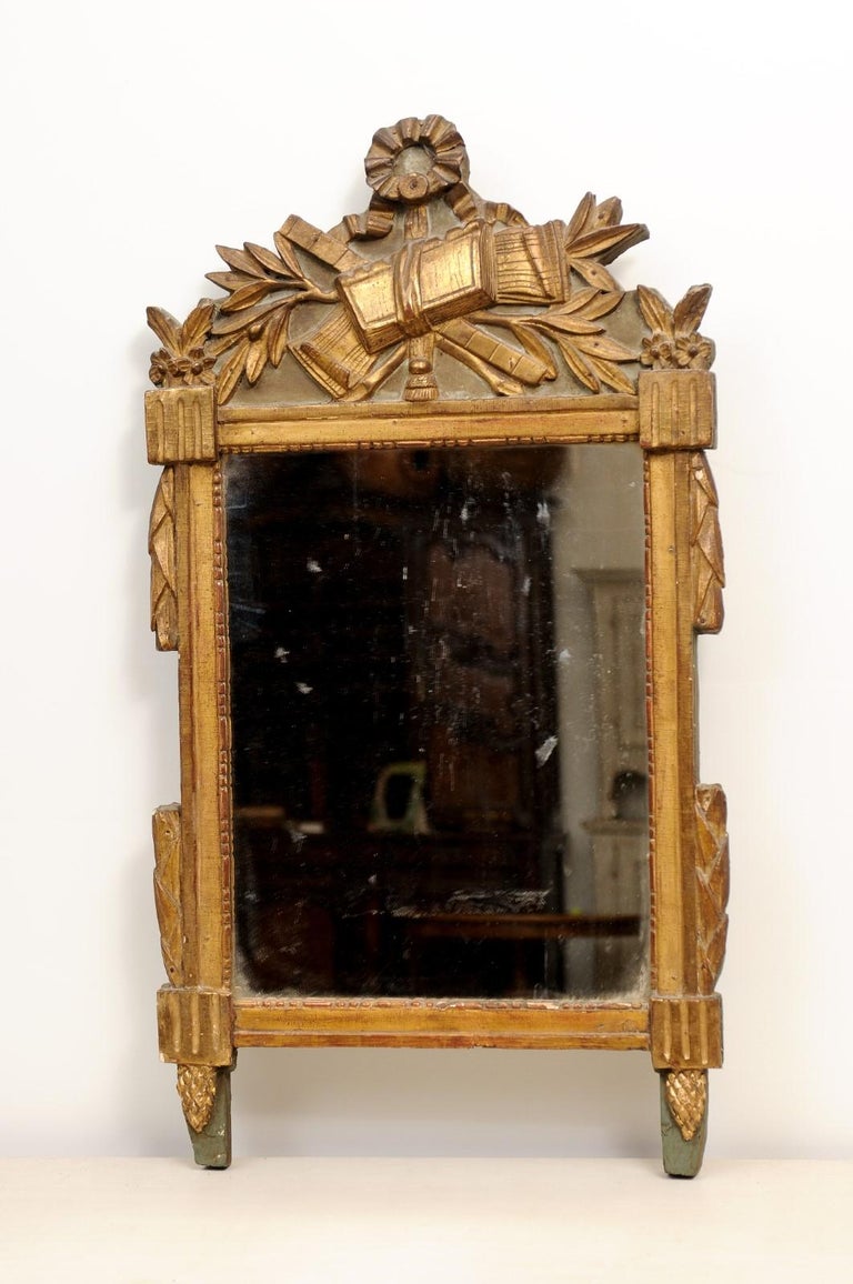 French 18th Century Louis XVI Period Giltwood Mirror with Carved Crest ...