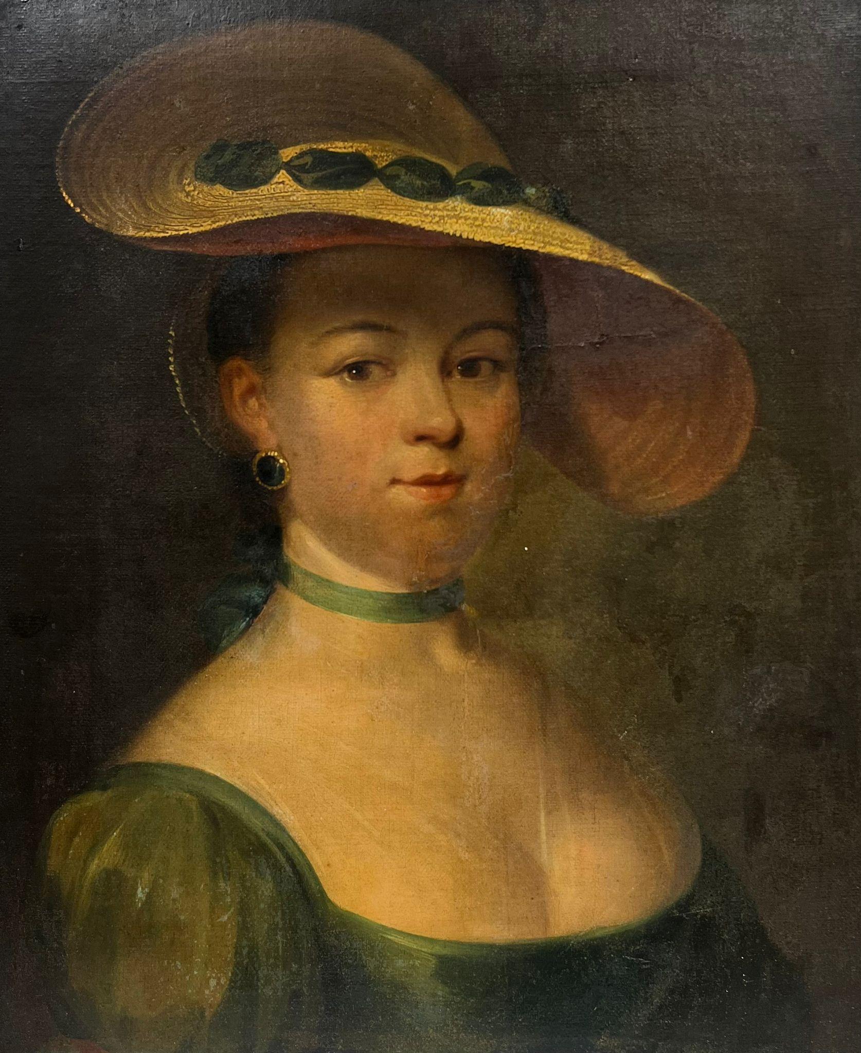 French 18th Century - Very Fine 18th Century Aristocratic Portrait of Elegant Young Lady Hat and ...