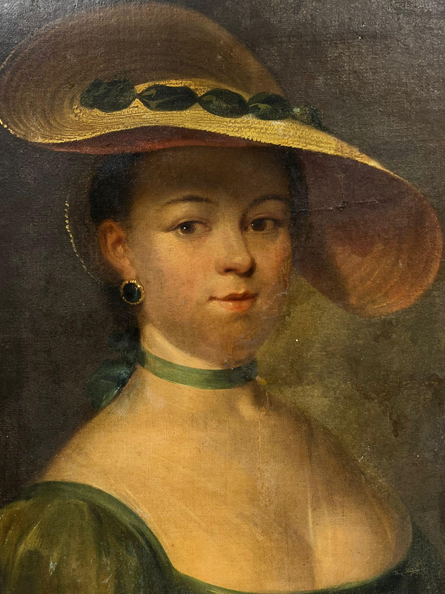 French 18th Century - Very Fine 18th Century Aristocratic Portrait of Elegant Young Lady Hat and ...