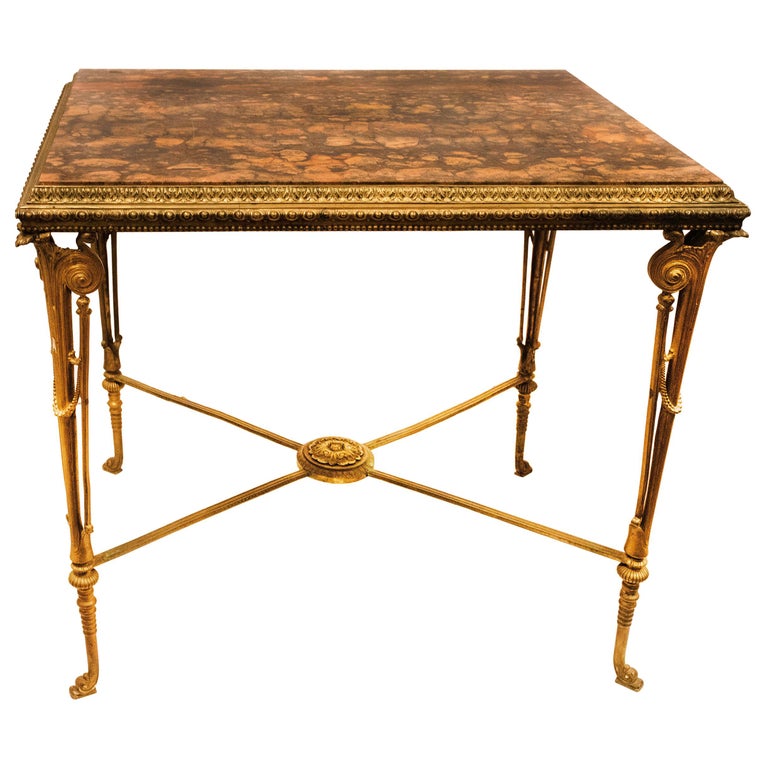 French 19 Century Neoclassical Style Bronze Marble-Top Center Table For ...