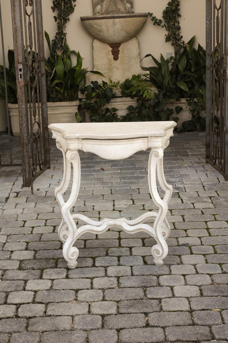 French 1900 Rococo Style Painted Console Table with Scrolling Legs and ...