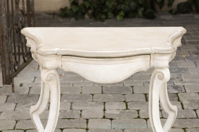 French 1900 Rococo Style Painted Console Table with Scrolling Legs and ...