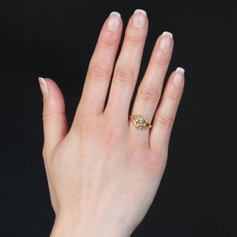 French 1900s 18 Karat Rose Green Gold Floral Pattern You and Me Ring ...