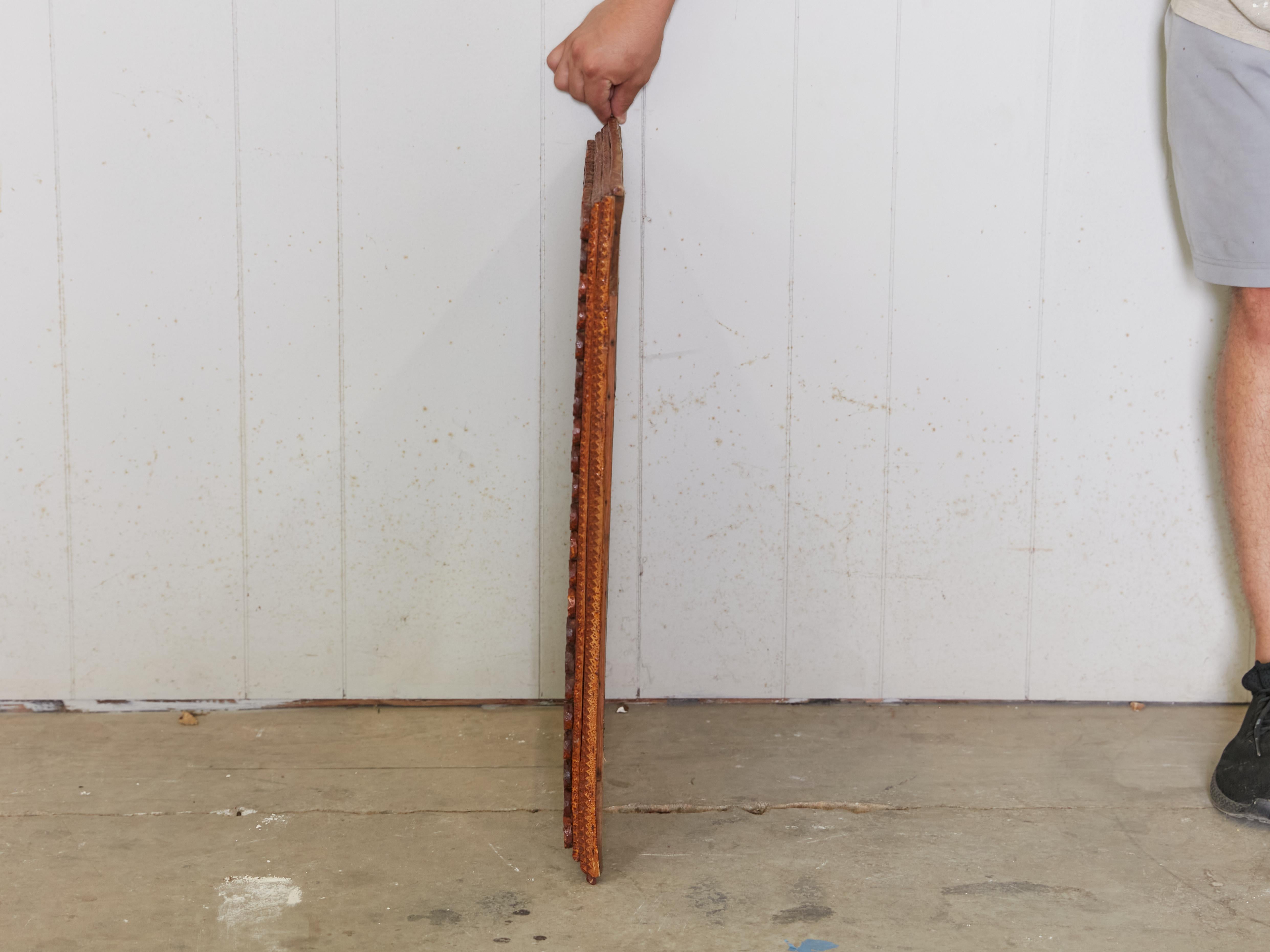 French 1900s Hand Carved Tramp Art Mirror with Raised Circular Stars at ...