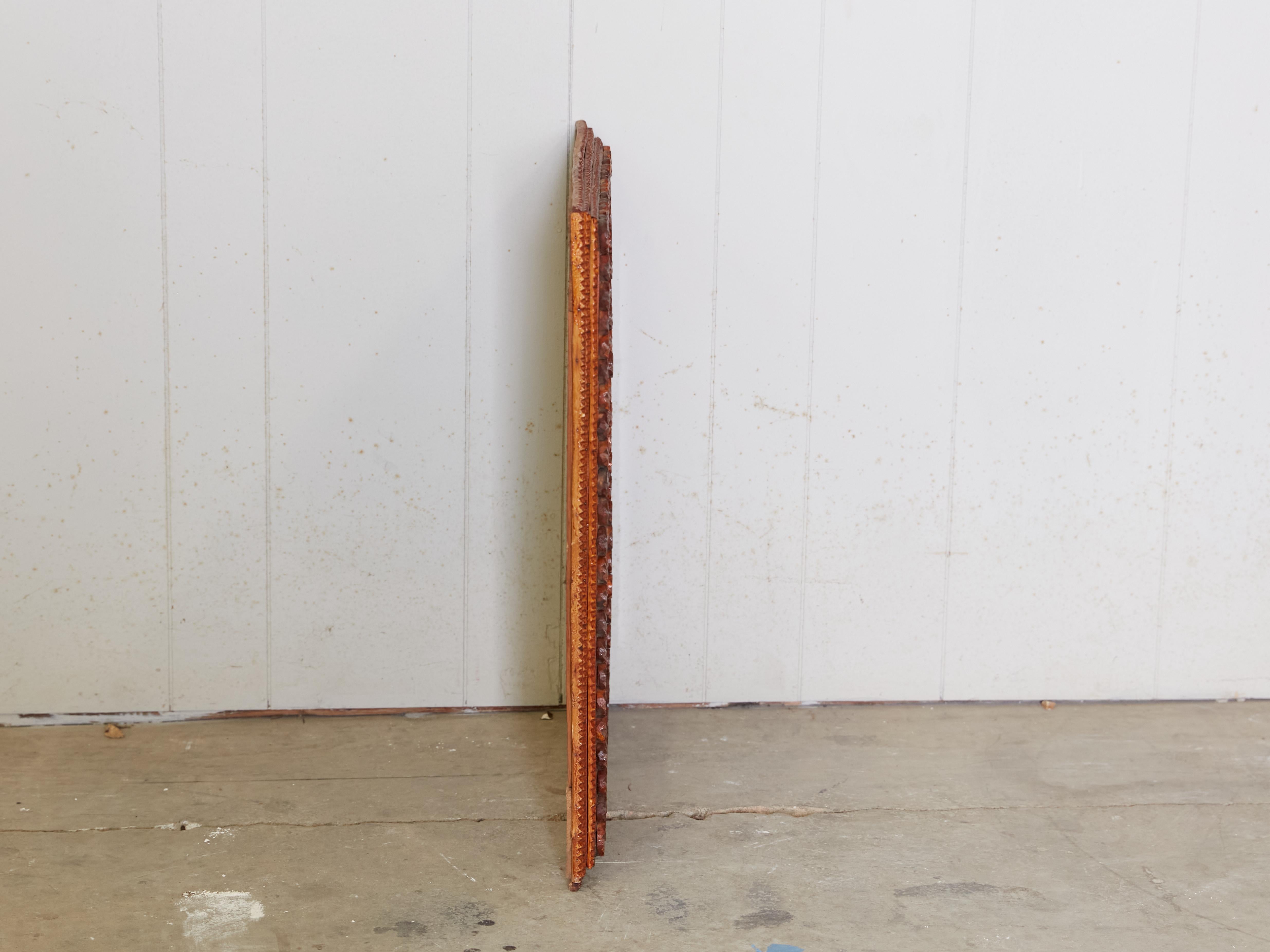 French 1900s Hand Carved Tramp Art Mirror with Raised Circular Stars at ...