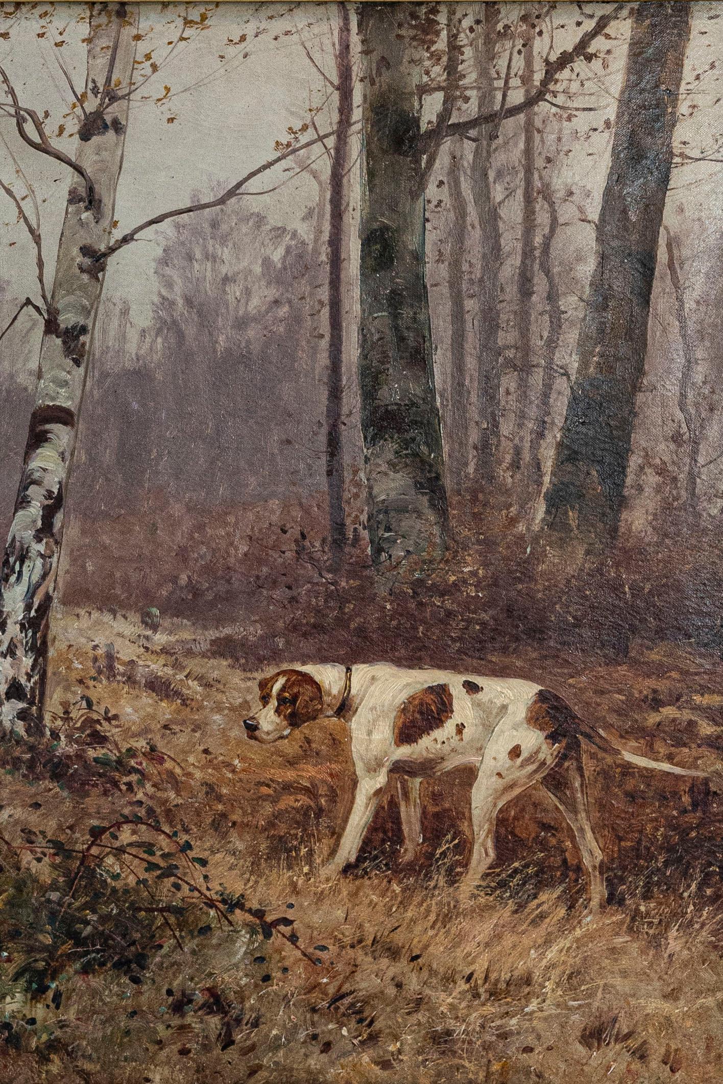 French 1900s Oil Painting Depicting a Pointer Standing at the Edge of ...