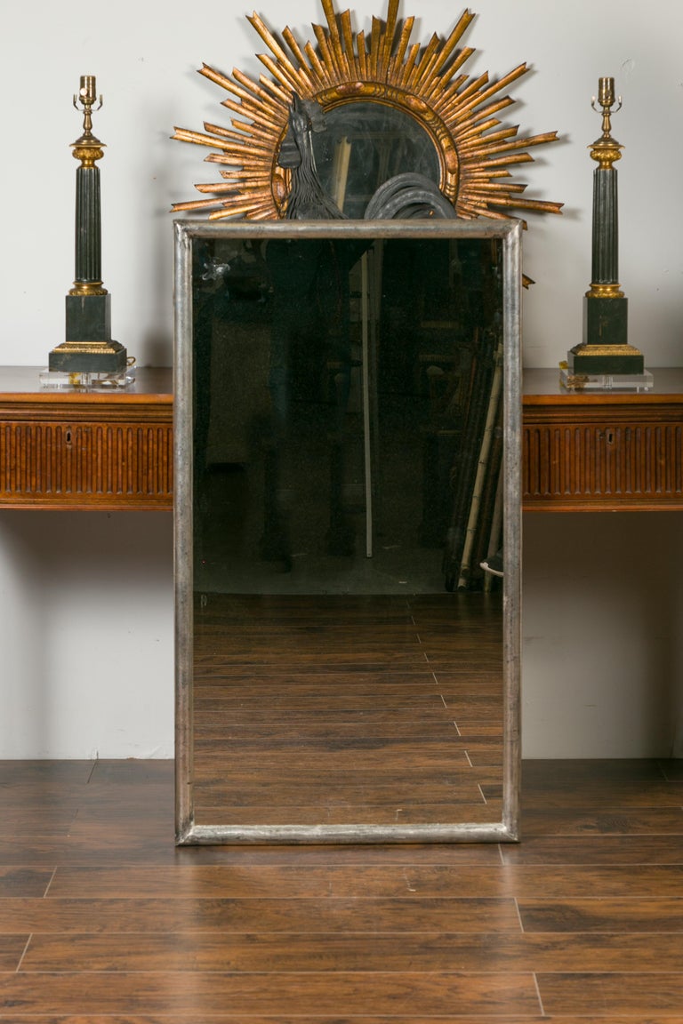 French 1900s Silver Leaf Rectangular Mirror with Weathered Patina at ...