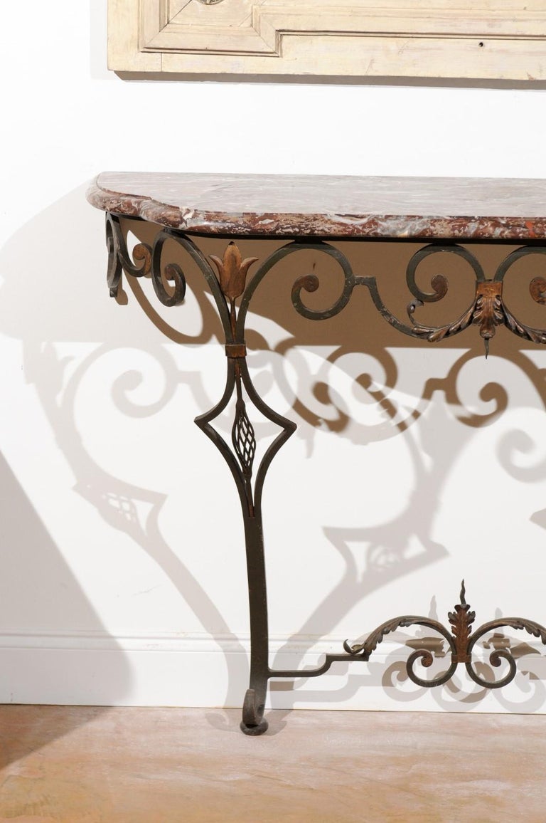 French 1910s Wrought-Iron Console Table with Red Marble Top and ...