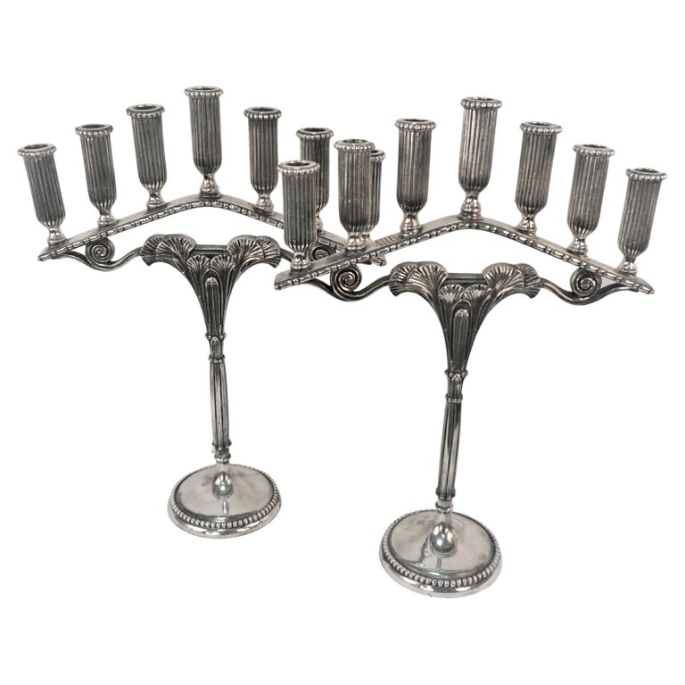 French, 1920's Art Deco Silver Menorah at 1stDibs