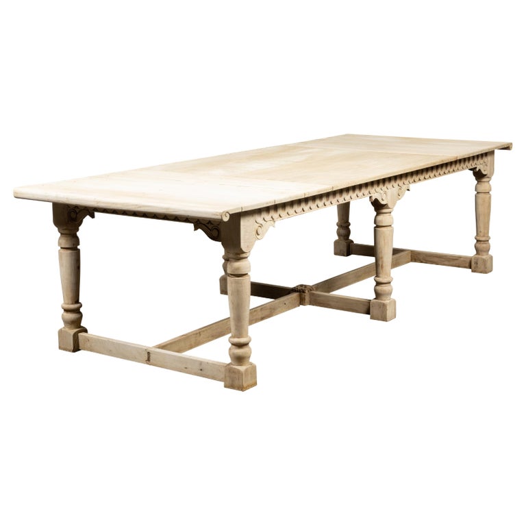 French, 1920s, Bleached Walnut Dining Table with Carved Apron and ...