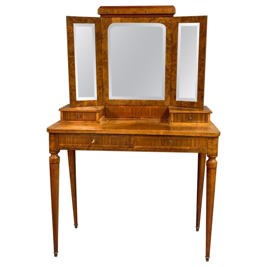 French 1920s Dressing Table with Burr Walnut Banding and Bevelled ...