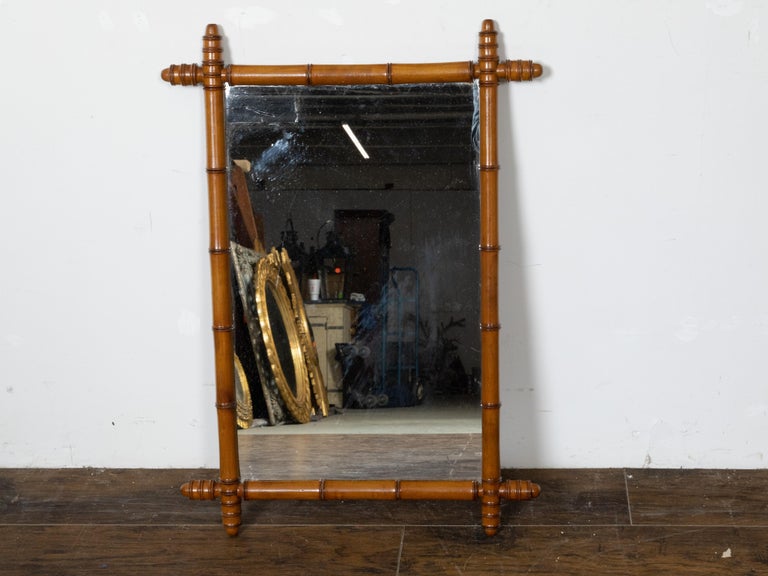 French 1920s Faux Bamboo Walnut Mirror with Protruding Corners and ...