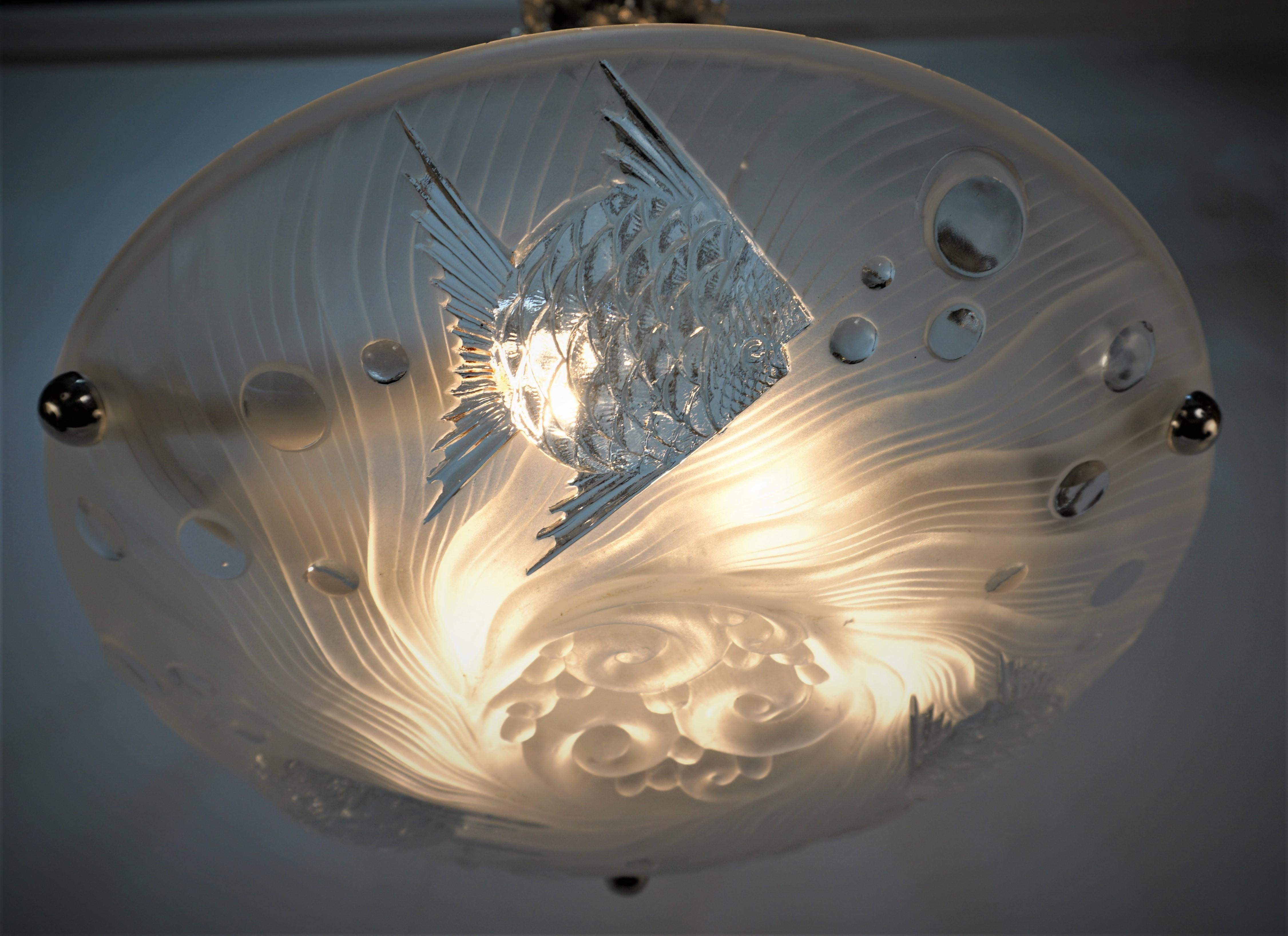 French 1920's Fish Design Art Deco Pendant Chandelier For Sale at 1stDibs