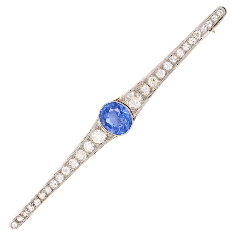 French 1920s Natural Ceylon Sapphire Diamonds 18 Karat Yellow Gold ...