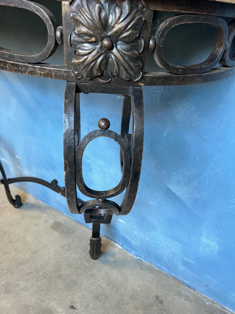 French 1920's Wrought Iron Console with Marble Top For Sale at 1stDibs