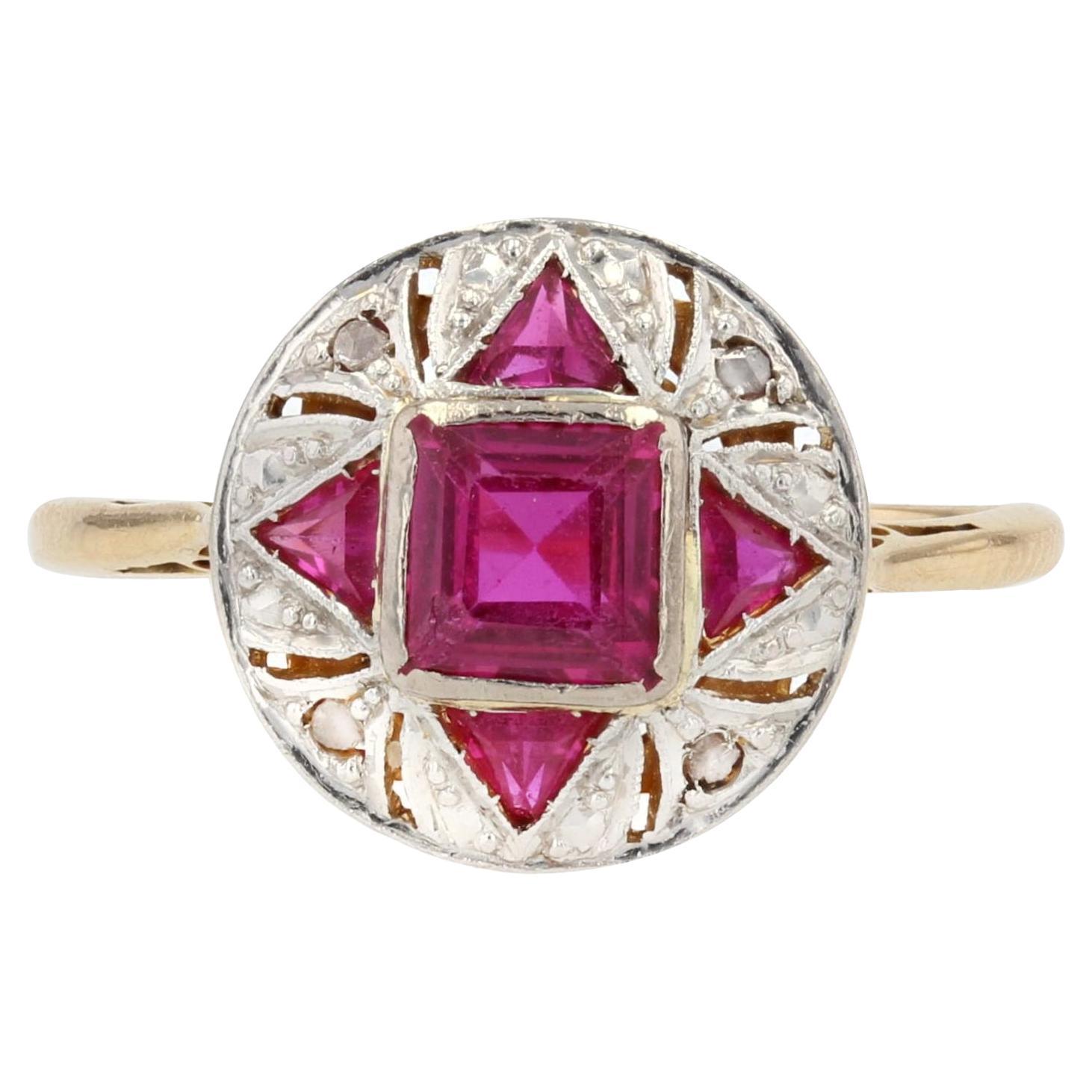 Ruby Diamond Platinum Ring and 18 Karat Yellow Gold Ring For Sale at ...