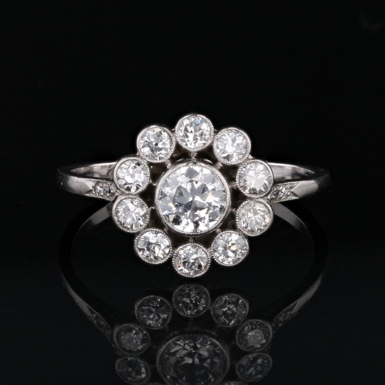 French 1925s Diamond Platinum Daisy Cluster Ring For Sale at 1stDibs