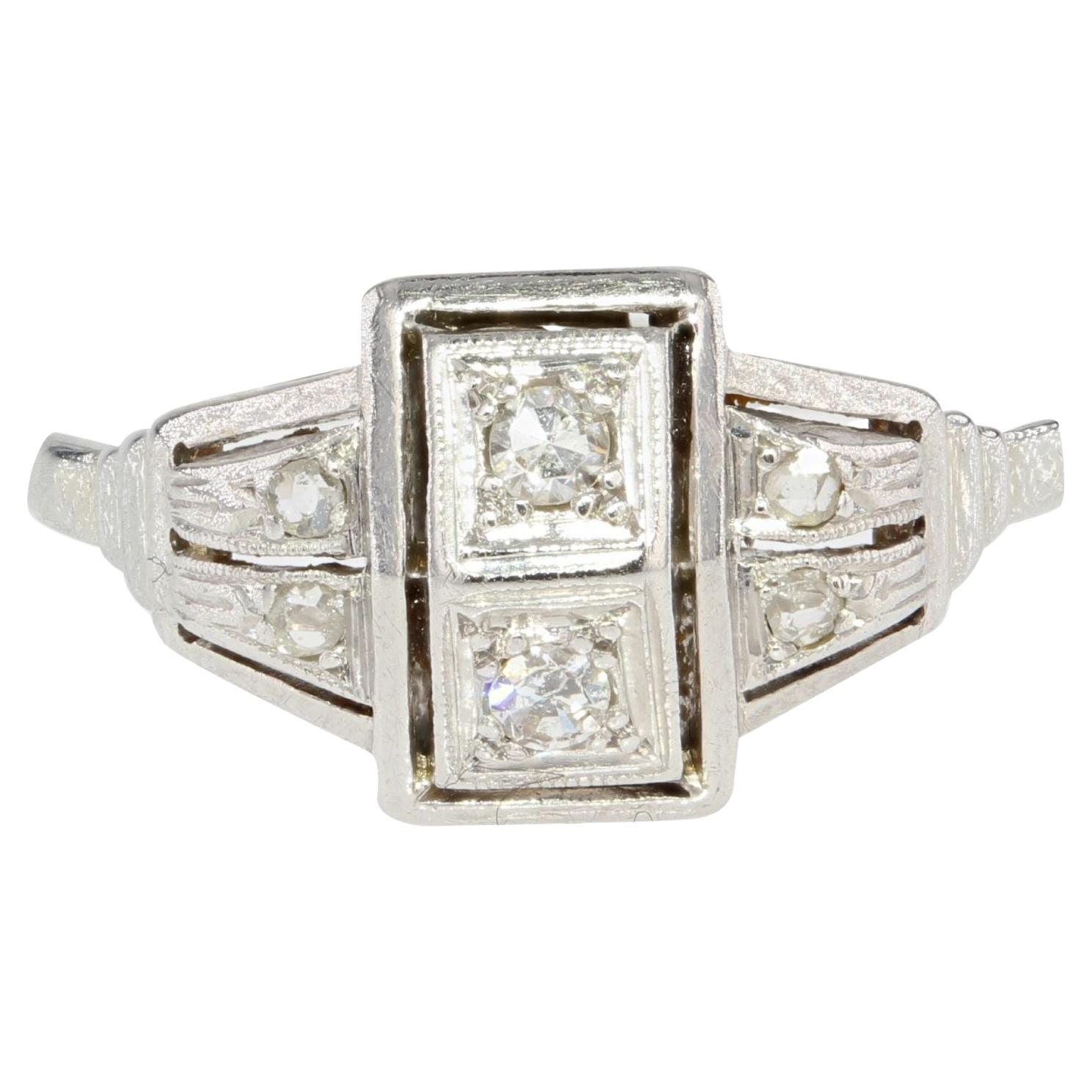 1925 Art Deco 18 Karat White Gold Filigree Diamond Right Hand Ring For ...