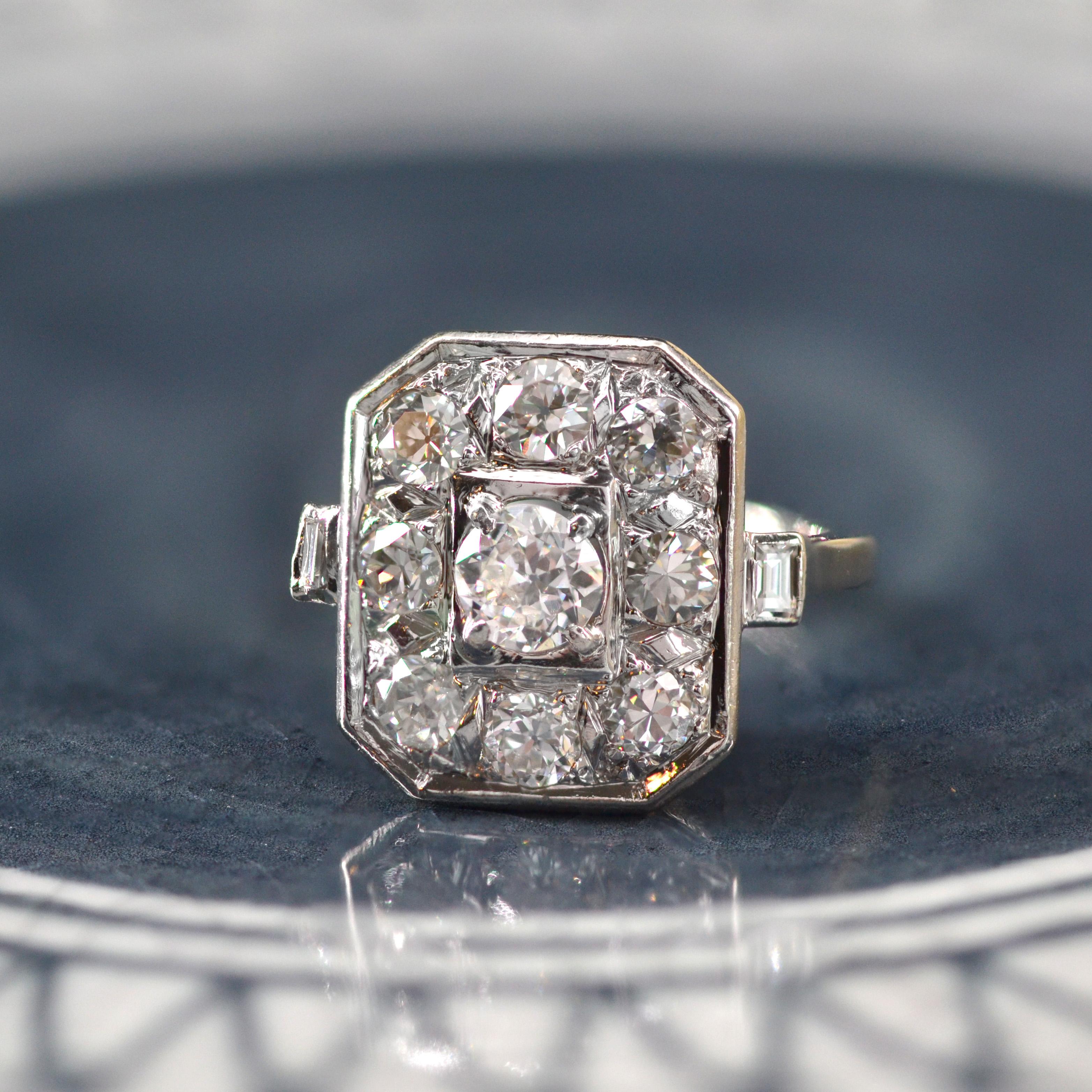 French 1930s Art Deco Diamond Platinum Rectangular Ring For Sale at ...