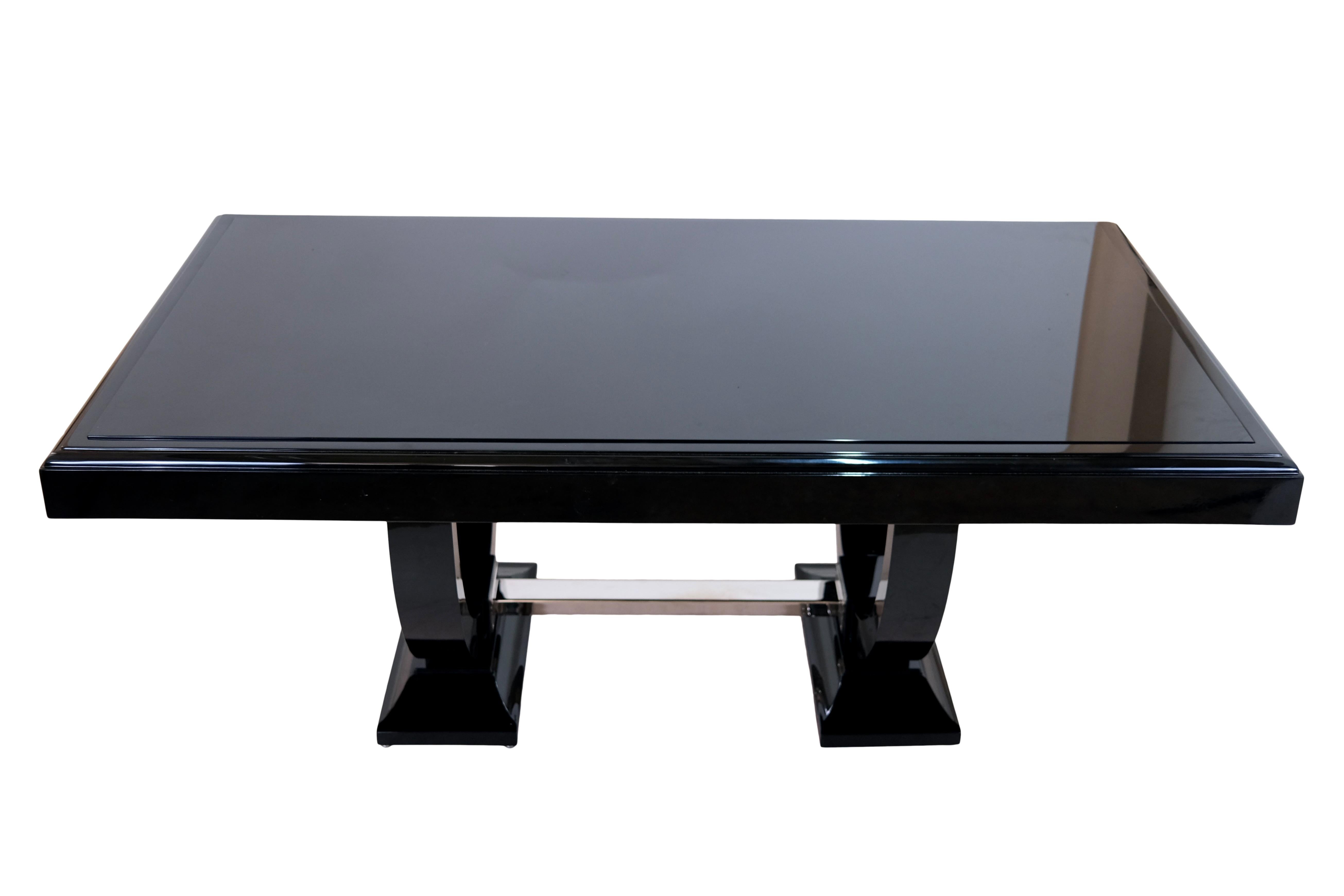 French 1930s Art Deco Dining Table in Black Piano Lacquer with U-Shaped ...