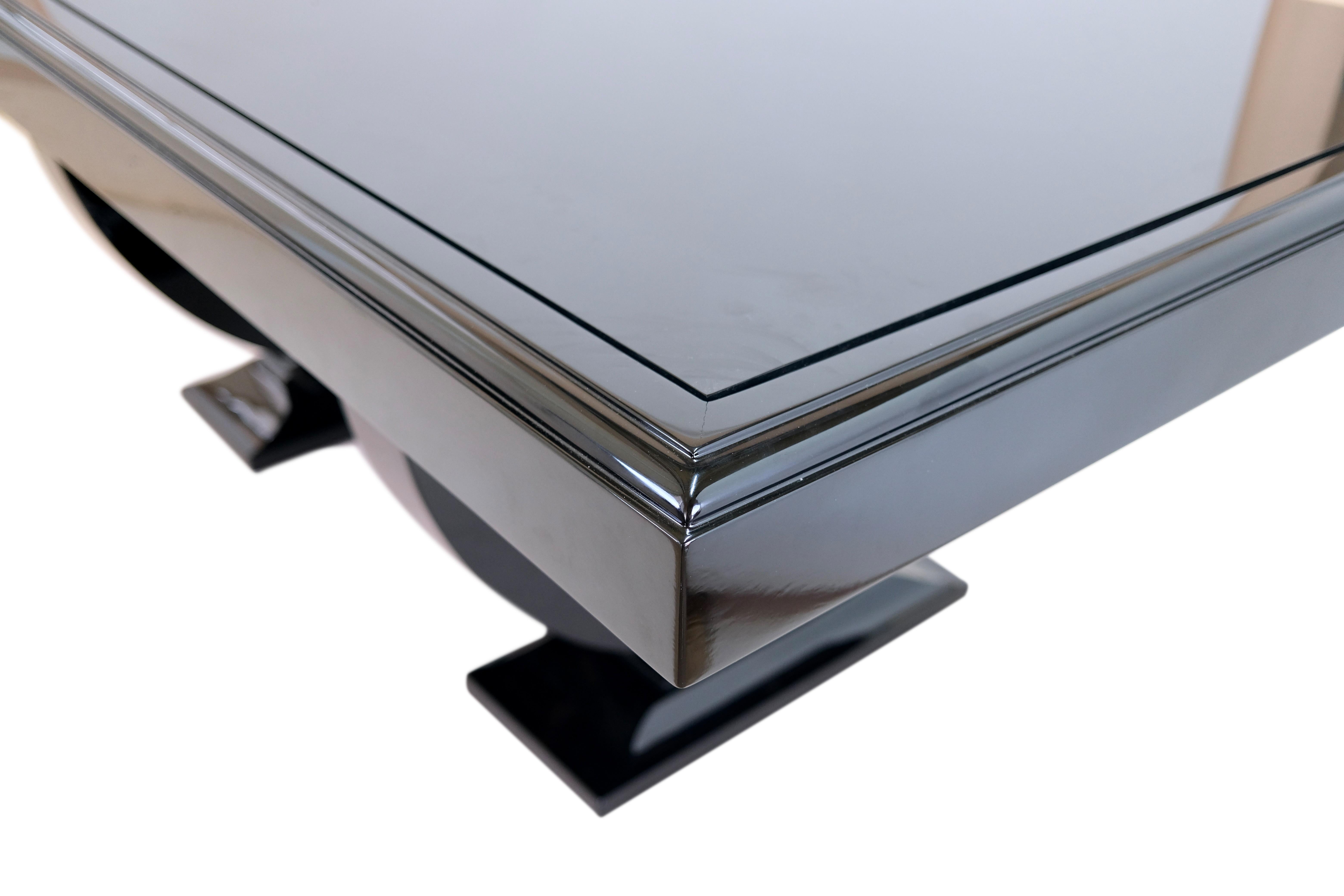 French 1930s Art Deco Dining Table in Black Piano Lacquer with U-Shaped ...