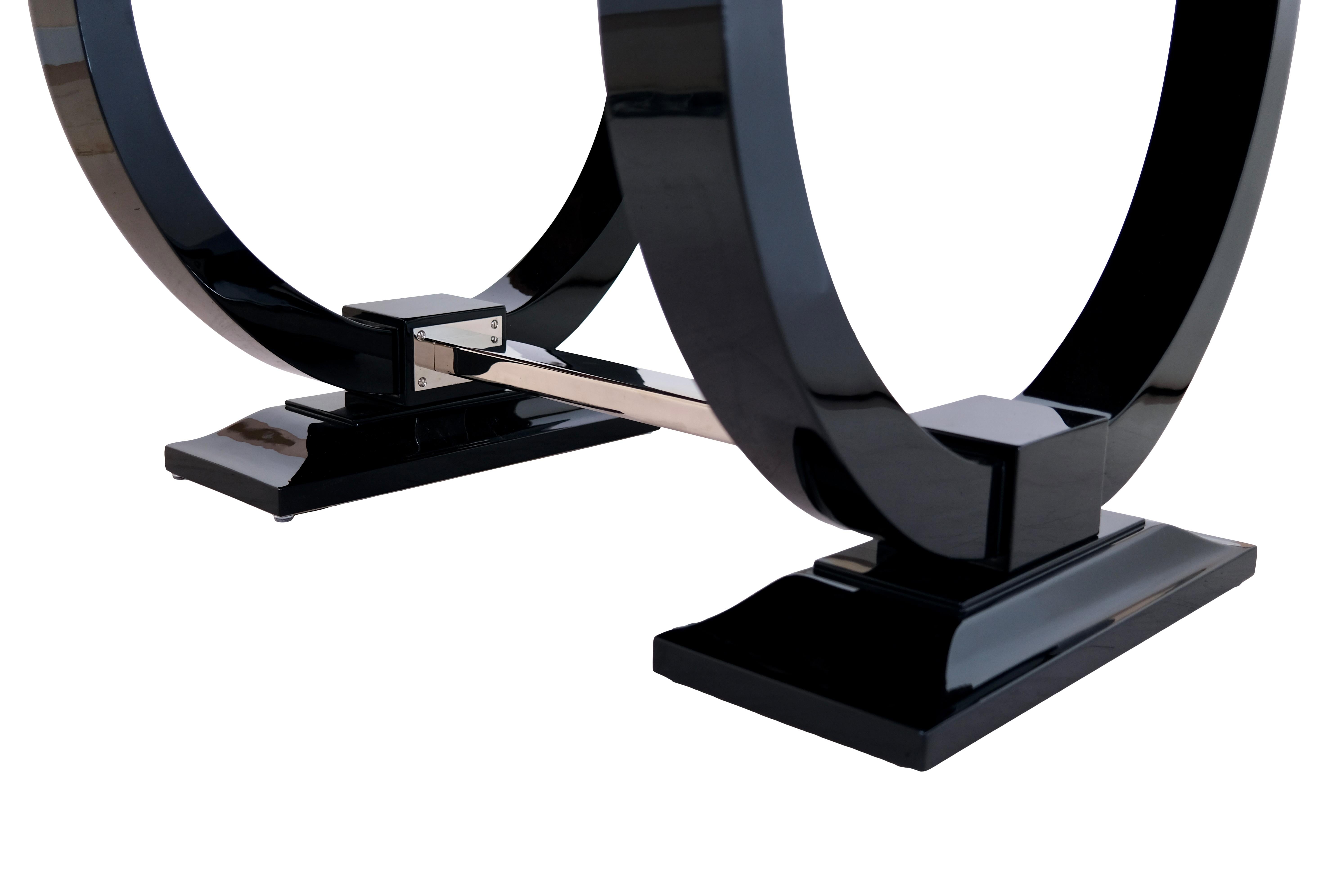 French 1930s Art Deco Dining Table in Black Piano Lacquer with U-Shaped ...