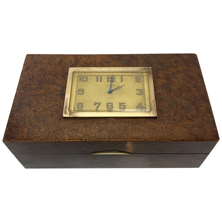 French 1930s Burlwood Clock Box For Sale at 1stDibs
