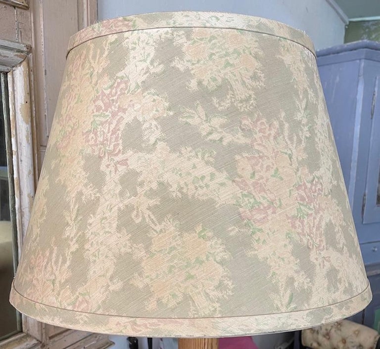 French 1930s Column Shaped Carved Wood Table Lamp and Shade at 1stDibs