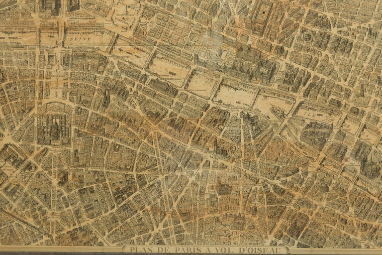 French 1930s Map of Paris à Vol d'Oiseau under Glass in Custom Iron ...