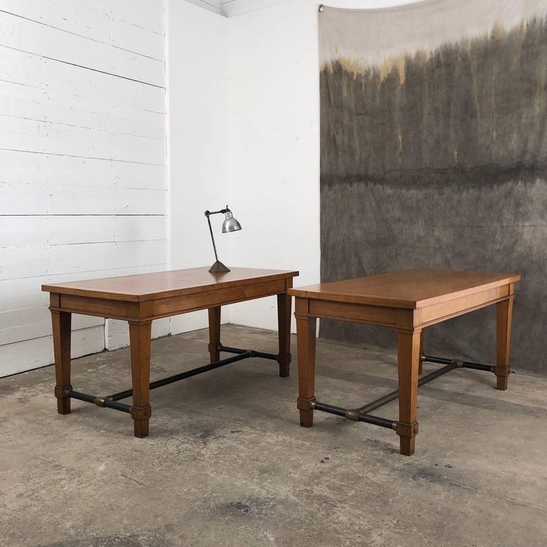 French 1940s Bank Table with Iron Stretcher at 1stDibs