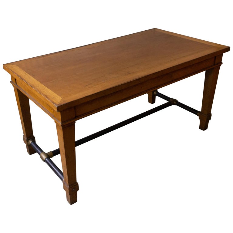 French 1940s Bank Table with Iron Stretcher at 1stDibs