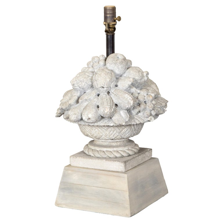 French 1940s Carved Stone Table Lamp Depicting a Fruit Bowl on Pedestal ...