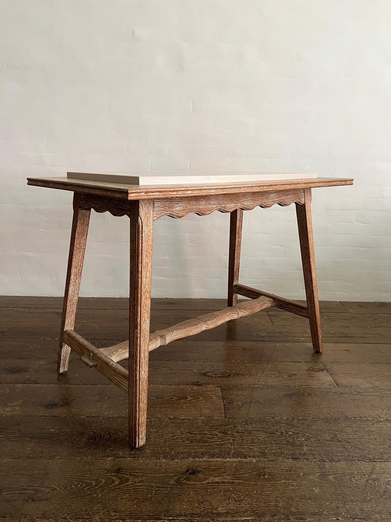 French 1940's Cerused Oak and Stone Top Scalloped Tables at 1stDibs