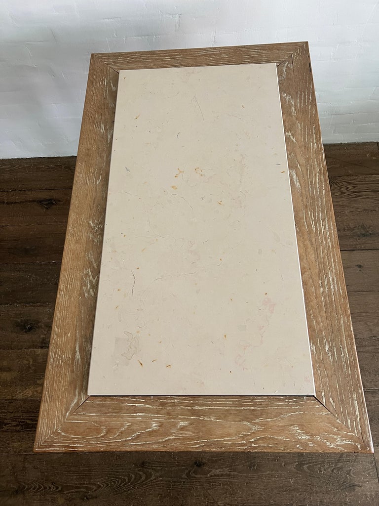 French 1940's Cerused Oak and Stone Top Scalloped Tables at 1stDibs