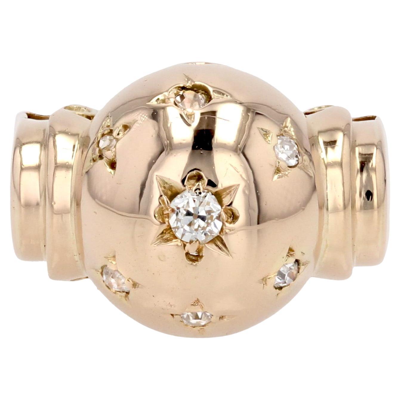 Domed Button Shape Diamond Satin Finish Gold Ring For Sale at 1stDibs ...